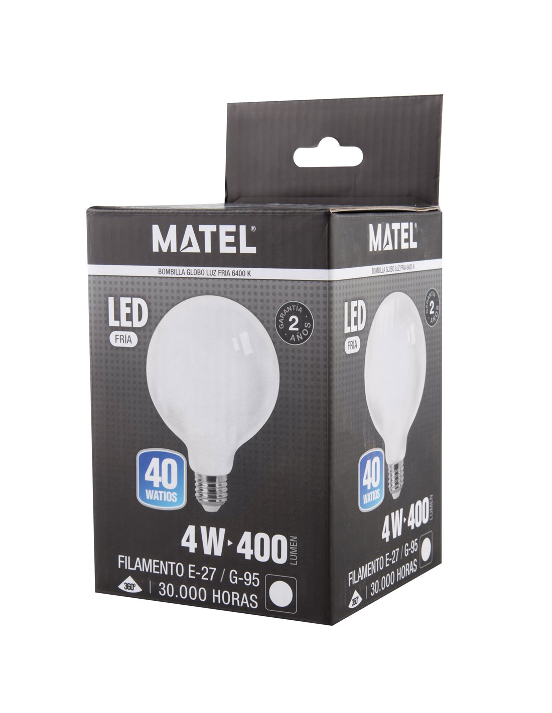 Bombilla led filamento matel e27 g95 4w fría opal